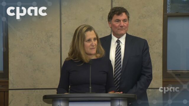 Ministers Chrystia Freeland and Dominic LeBlanc speak with reporters ...